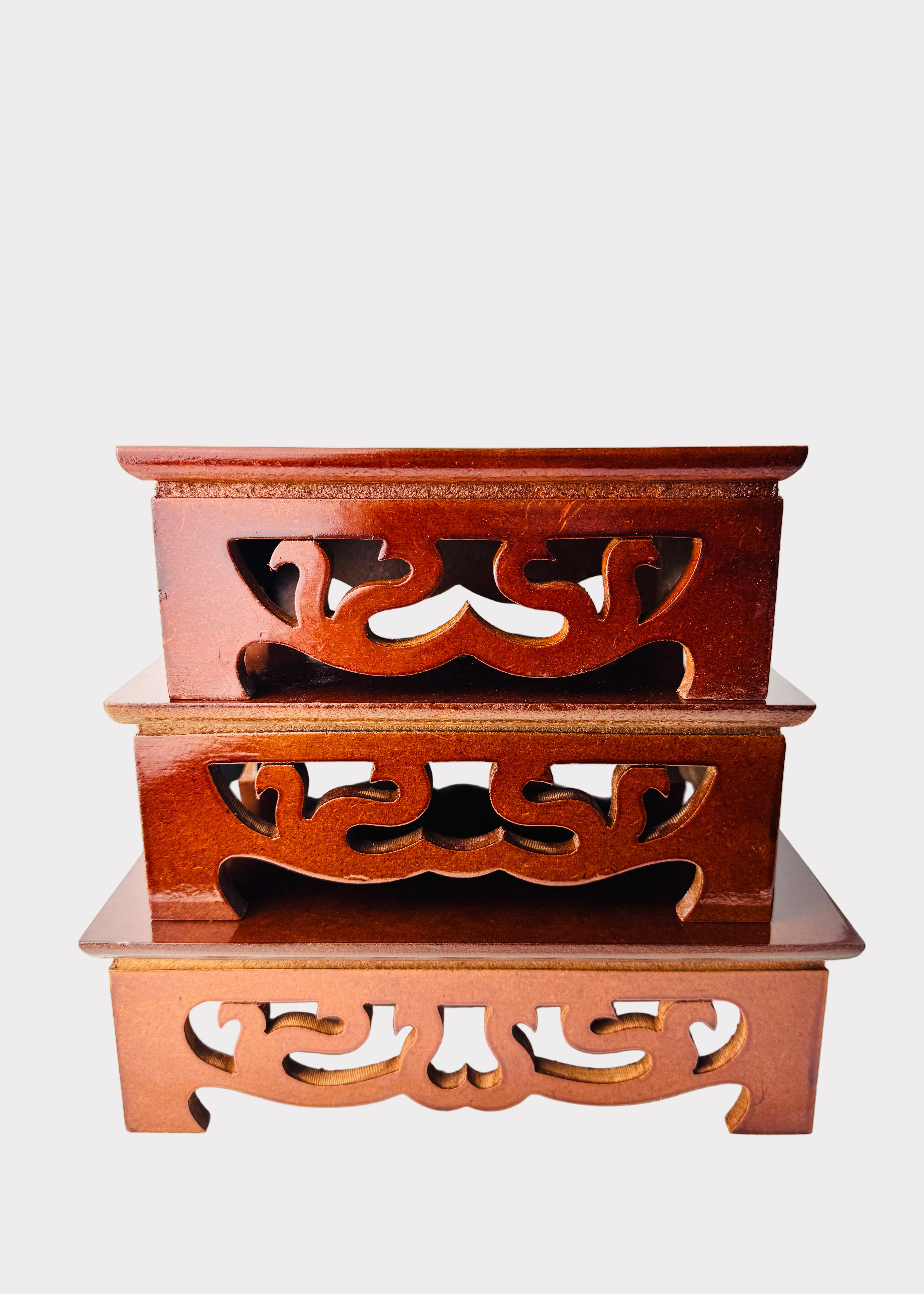 Rectangular Carved Wooden Altar Stand – Cloud Scroll – Rainbow
